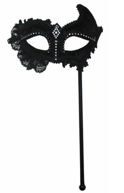 Black Lace Masquerade Eye Mask on Stick | Fancy That Costumes | Sydney